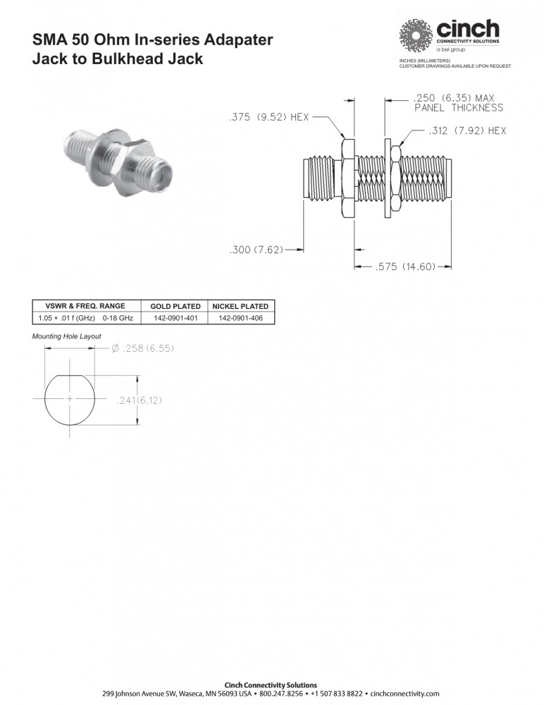 Bel Fuse 142-0901-406 technical document page 1