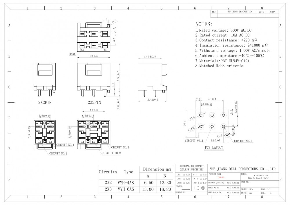 DLL VYH series technical drawing page 2