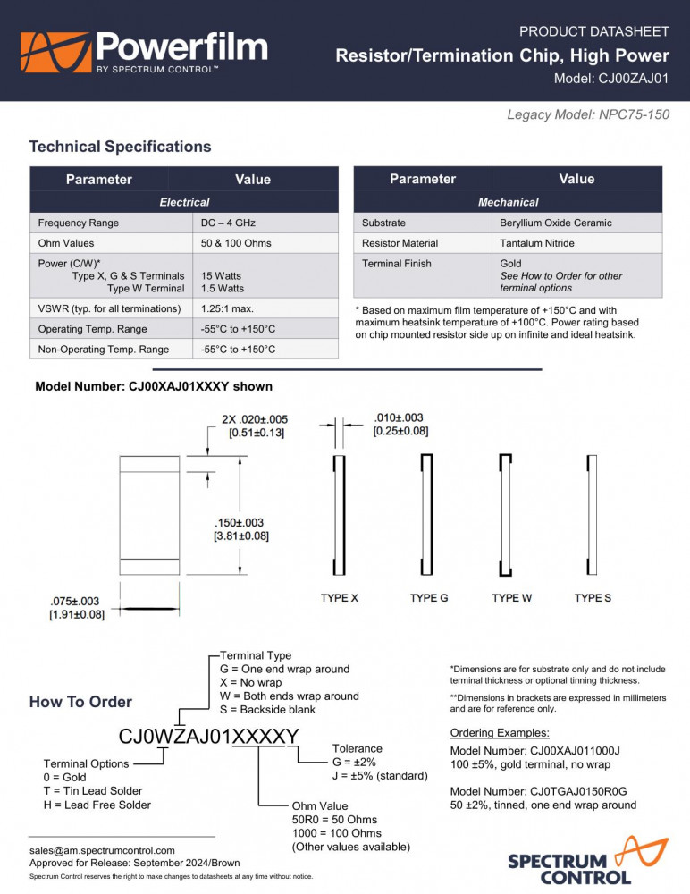 Spectrum Control resistor technical document page