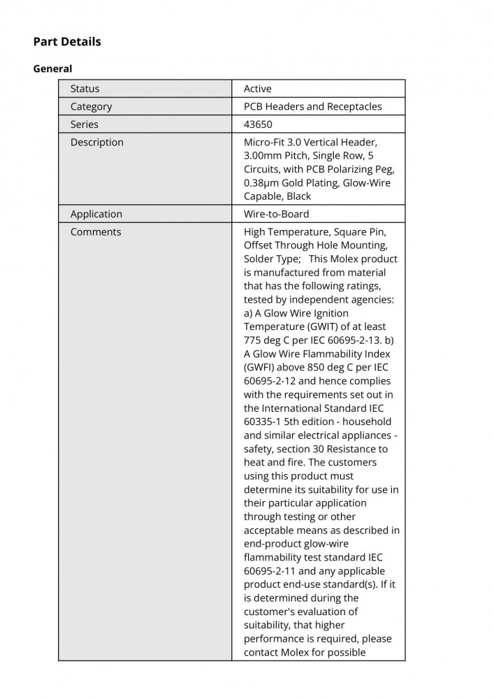 Technical document image page 2 for MOLEX 436500516