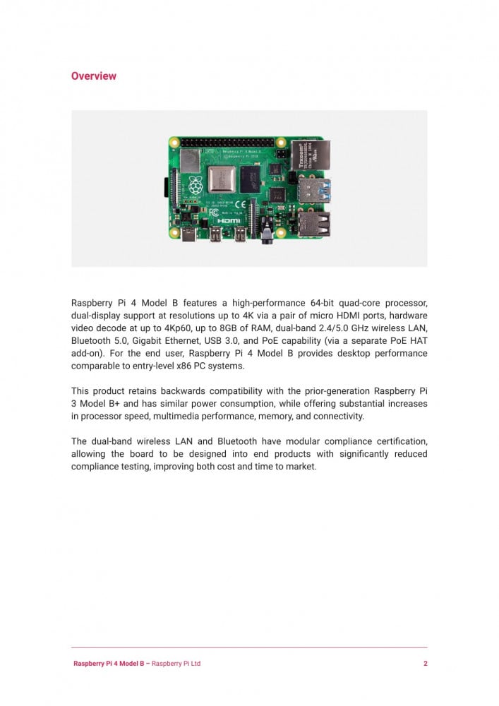 Raspberry Pi 4 Model B document page 2