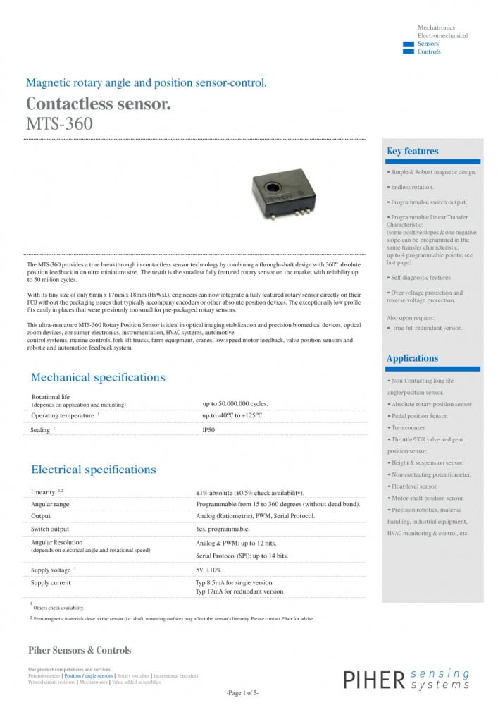 MTS-360 datasheet page 1