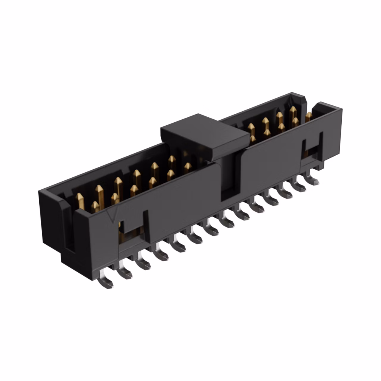 2.00mm Pitch, Milli-Grid PCB Header, Dual Row, Vertical, Surface Mount, Shrouded, 28 Circuits, 0.05µm Gold (Au) Plating, Dual Side Slots, Dual Friction Locks, Center Polarization, with Pegs, Tube