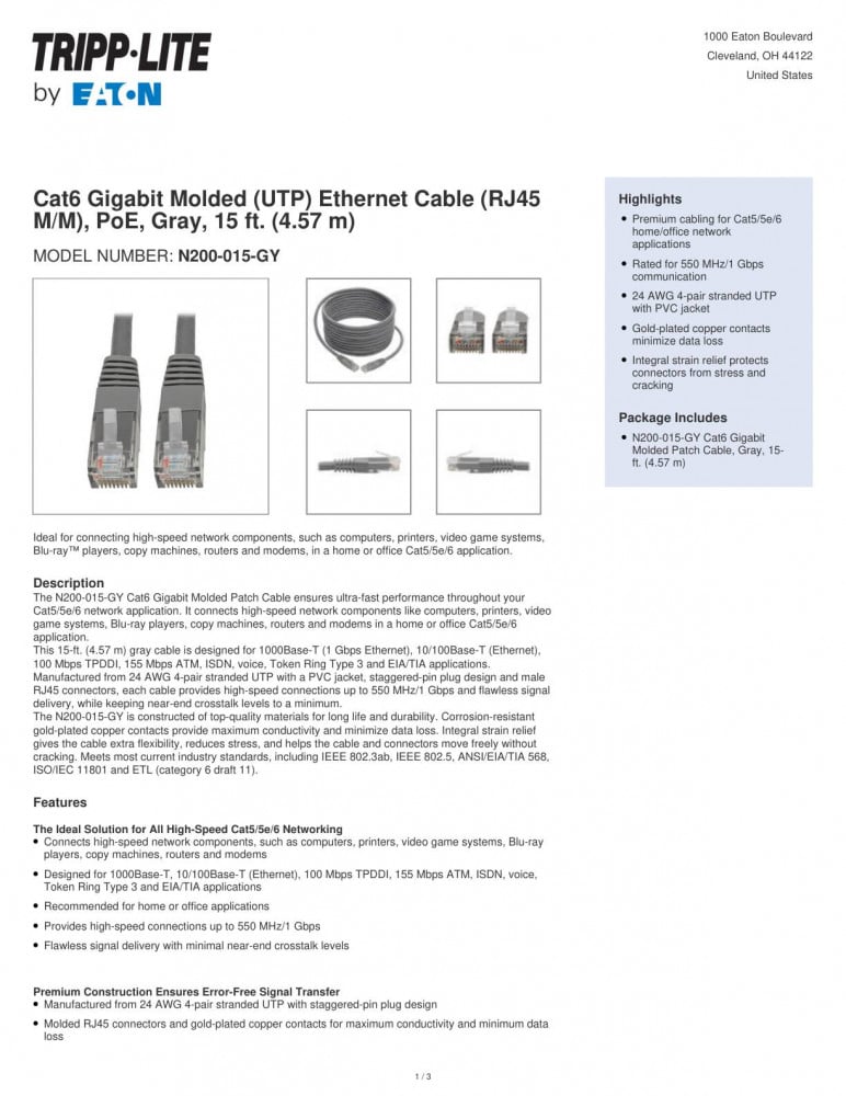 N200-015-GY technical document page 1