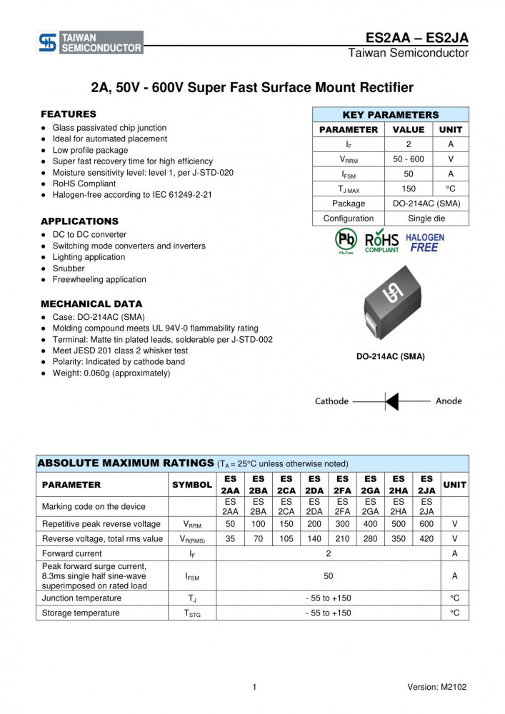 ES2GA datasheet page 1