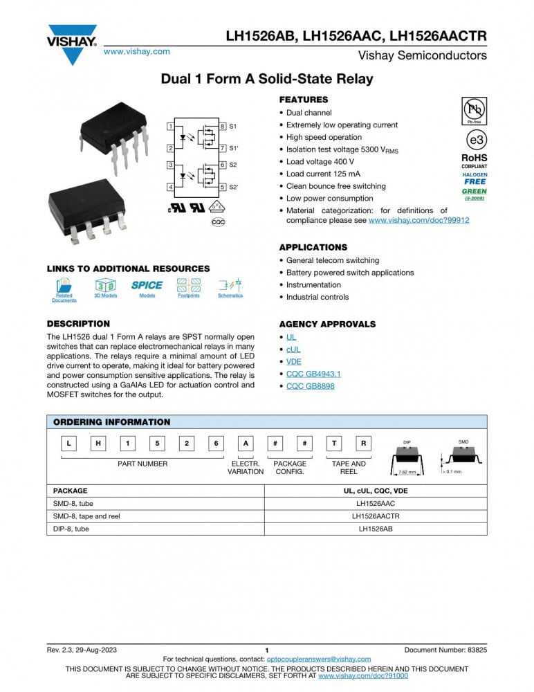 LH1526AAC datasheet page 1