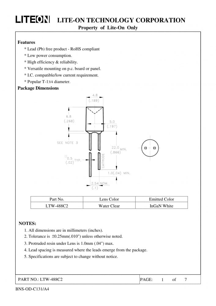 LTW-488C2 datasheet page 1