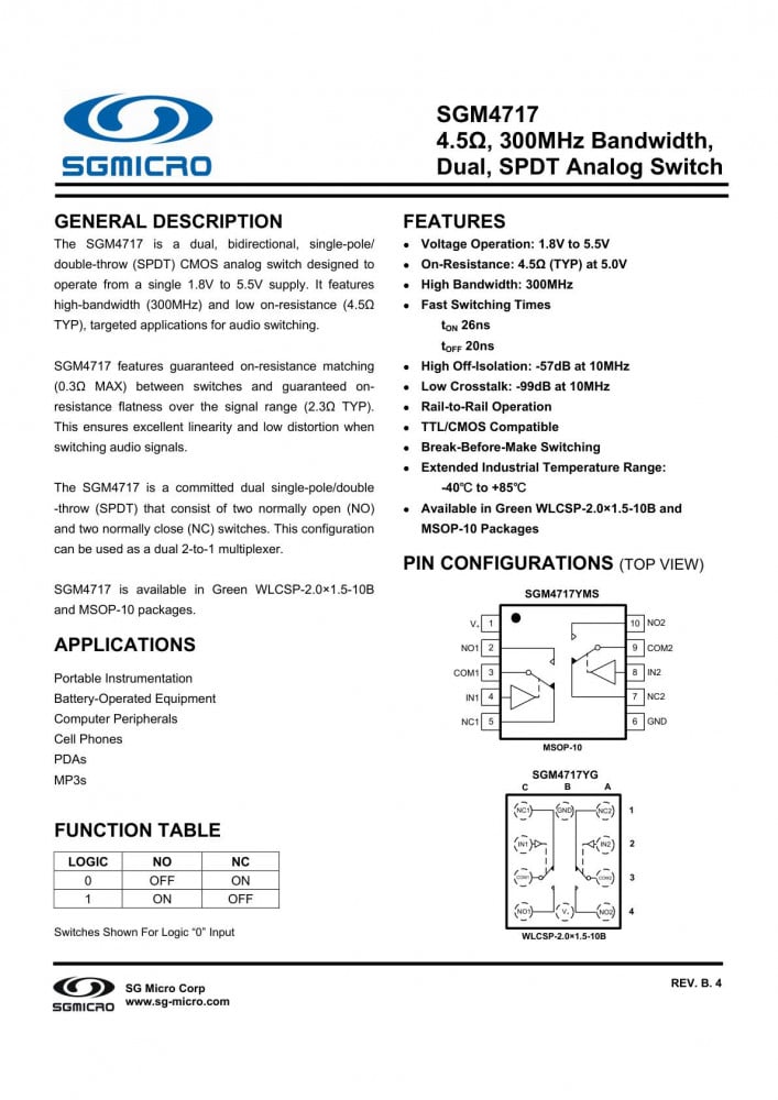 SGM4717YMS/TR datasheet page 1