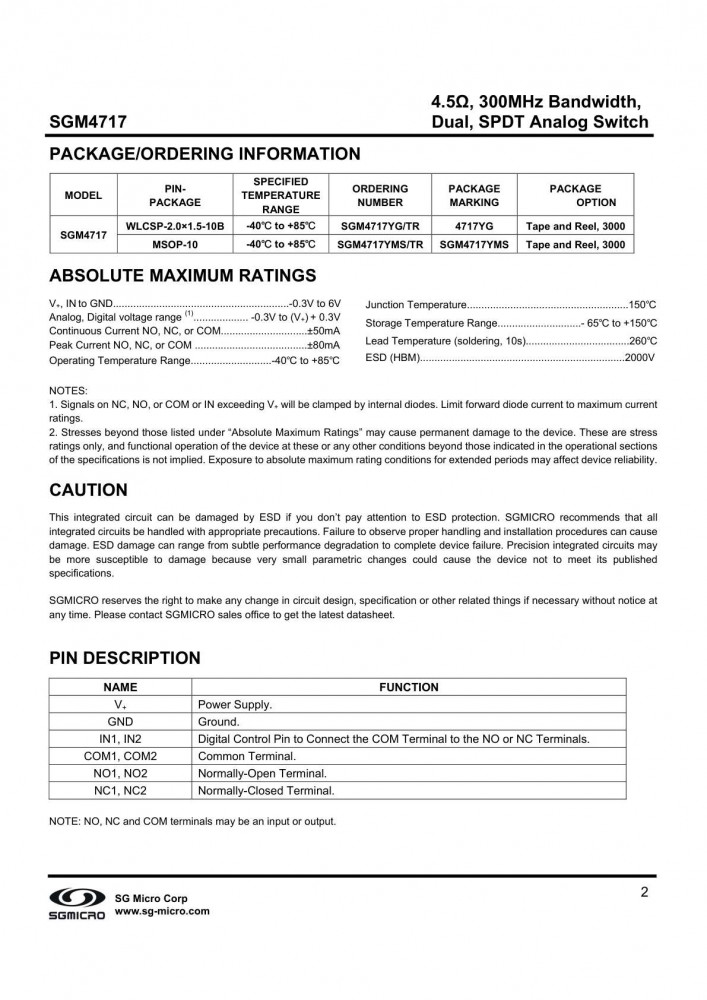 SGM4717YMS/TR datasheet page 2
