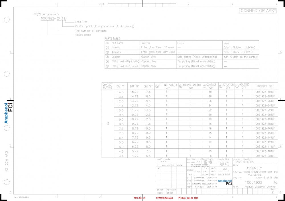 Amphenol 10051922 drawing sheet 2