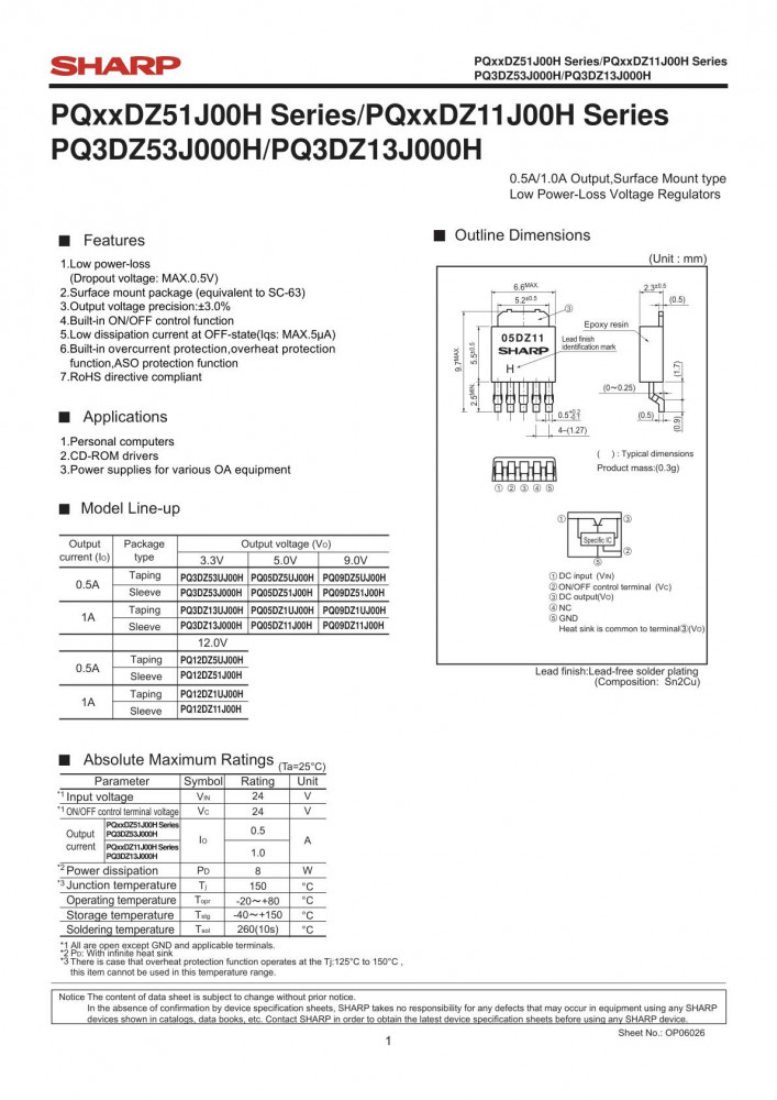 PQ3DZ53J000H datasheet page 1