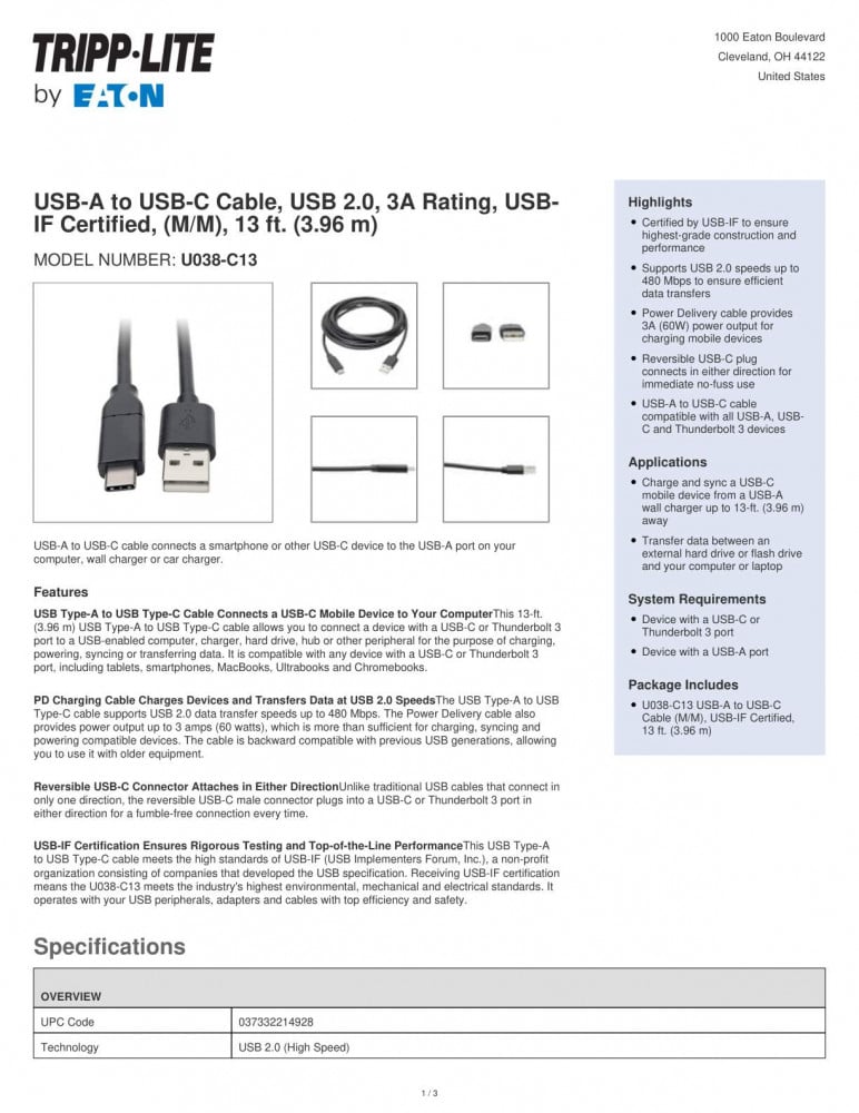 U038-C13 technical document page 1