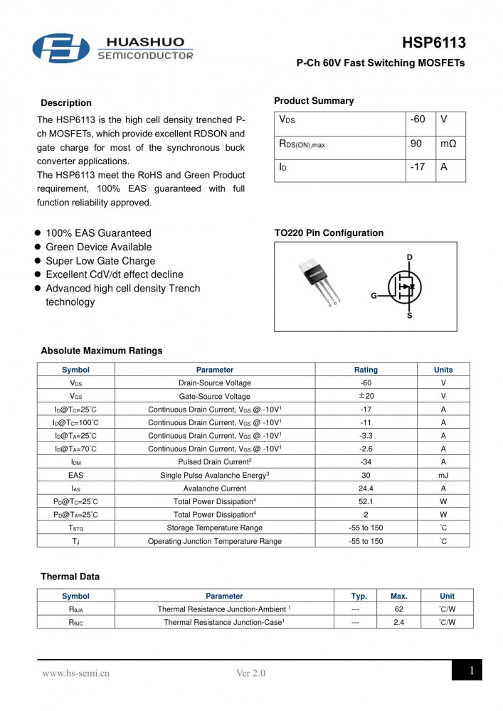 HSP6113 datasheet page 1