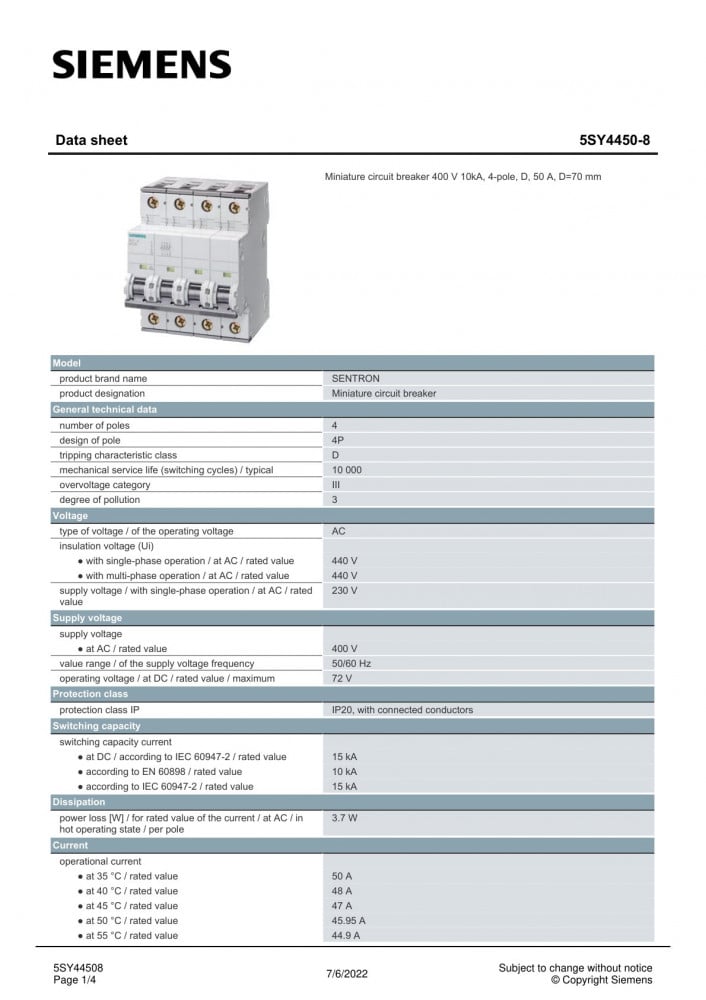 5SY4450-8 technical document page 1