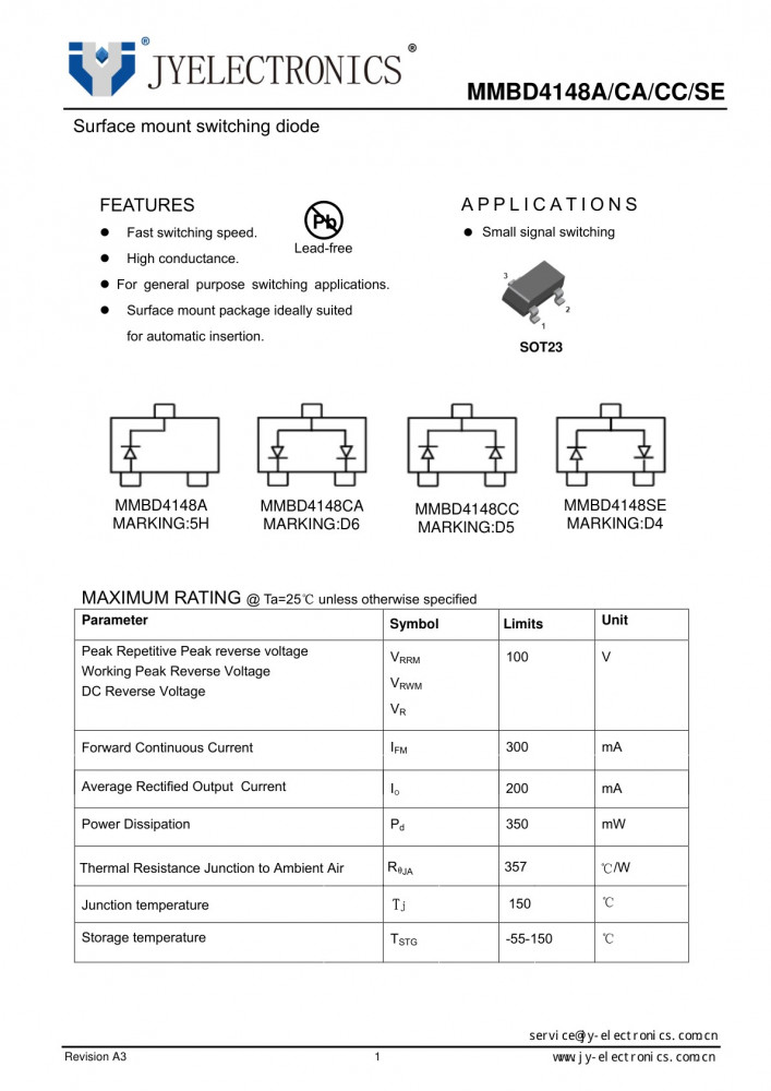 MMBD4148SEX datasheet page 1