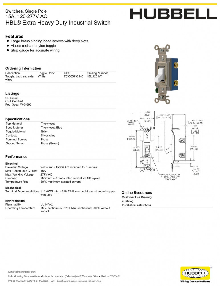 HBL1201W technical document page