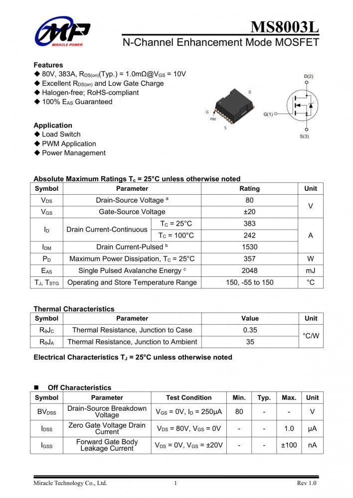 MS8003L datasheet page 1