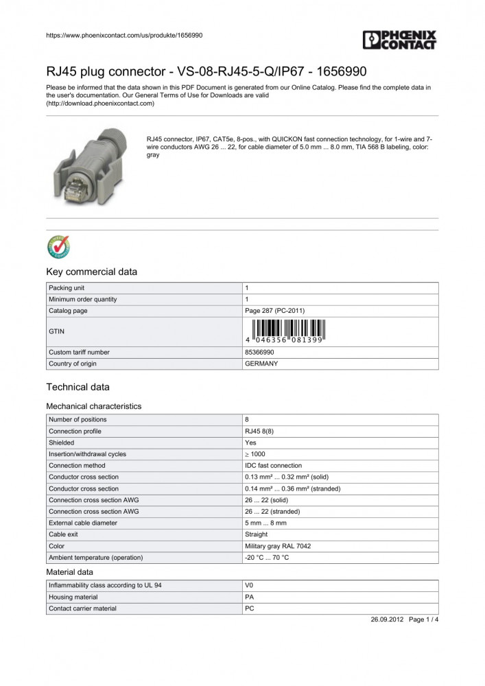 Phoenix Contact 1656990 product overview