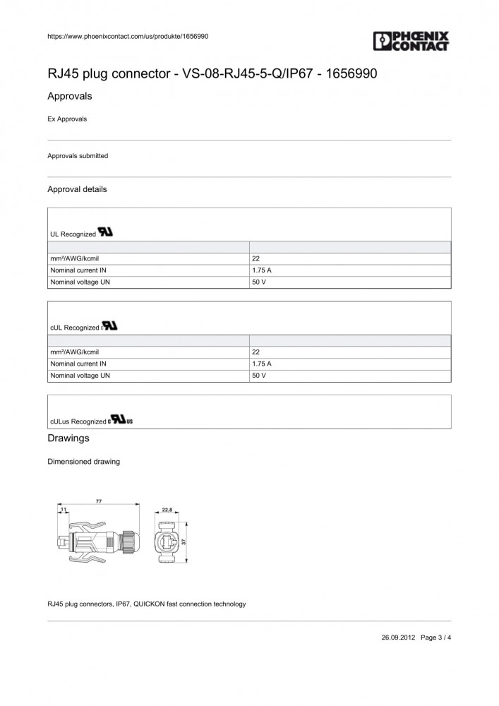 Phoenix Contact 1656990 material and electrical data