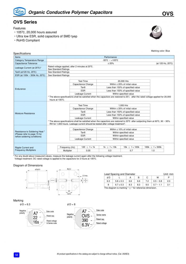 Lelon OVS series datasheet page 1