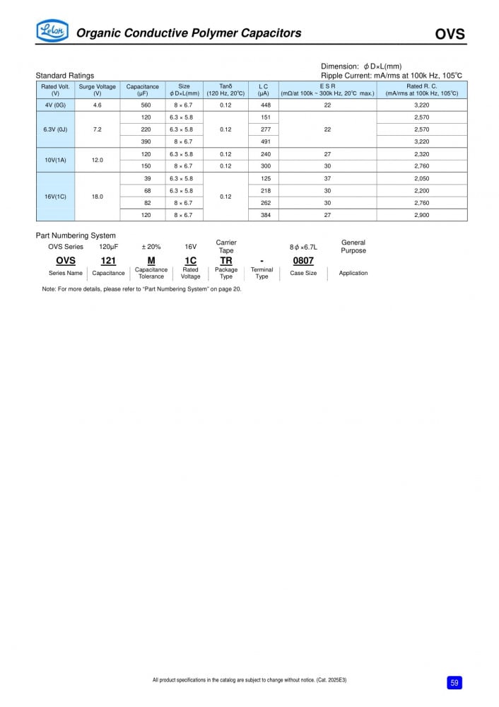 Lelon OVS series datasheet page 2