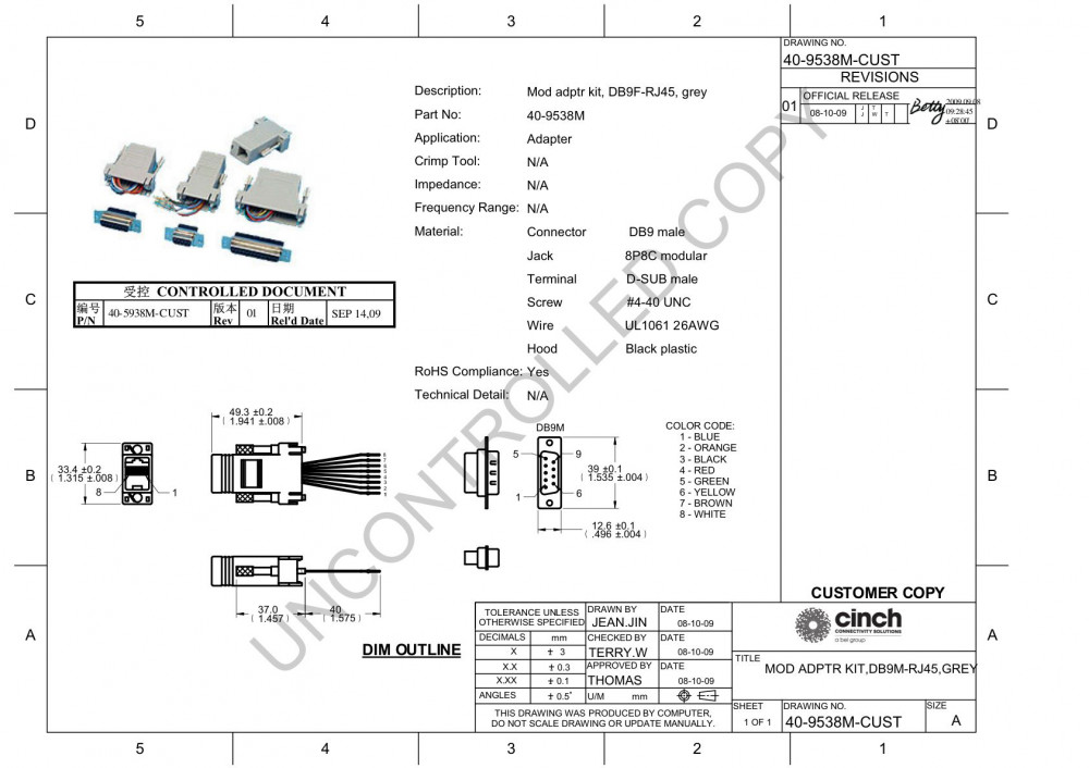 Bel Fuse 40-9538M-CUST controlled drawing preview