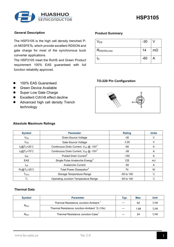 HSP3105 datasheet page 1
