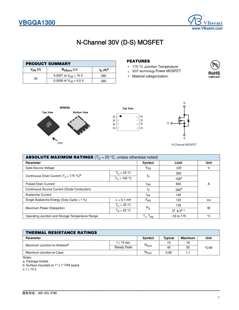 VBGQA1300 datasheet page 1