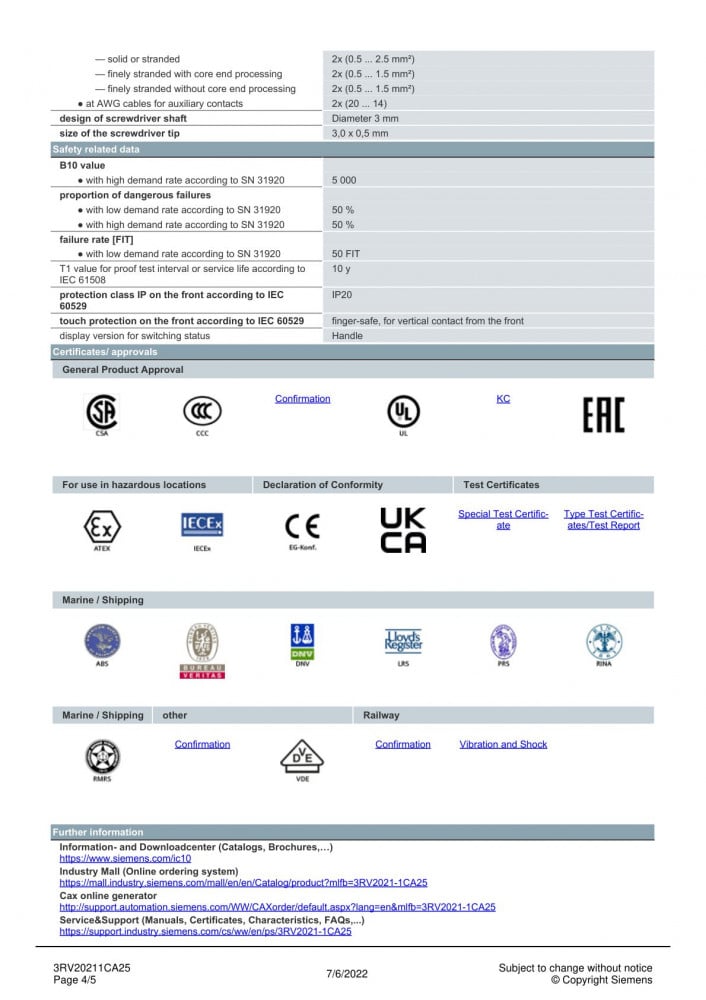 3RV20211CA25 technical document page 4