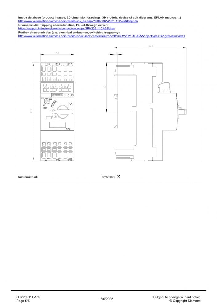 3RV20211CA25 technical document page 5
