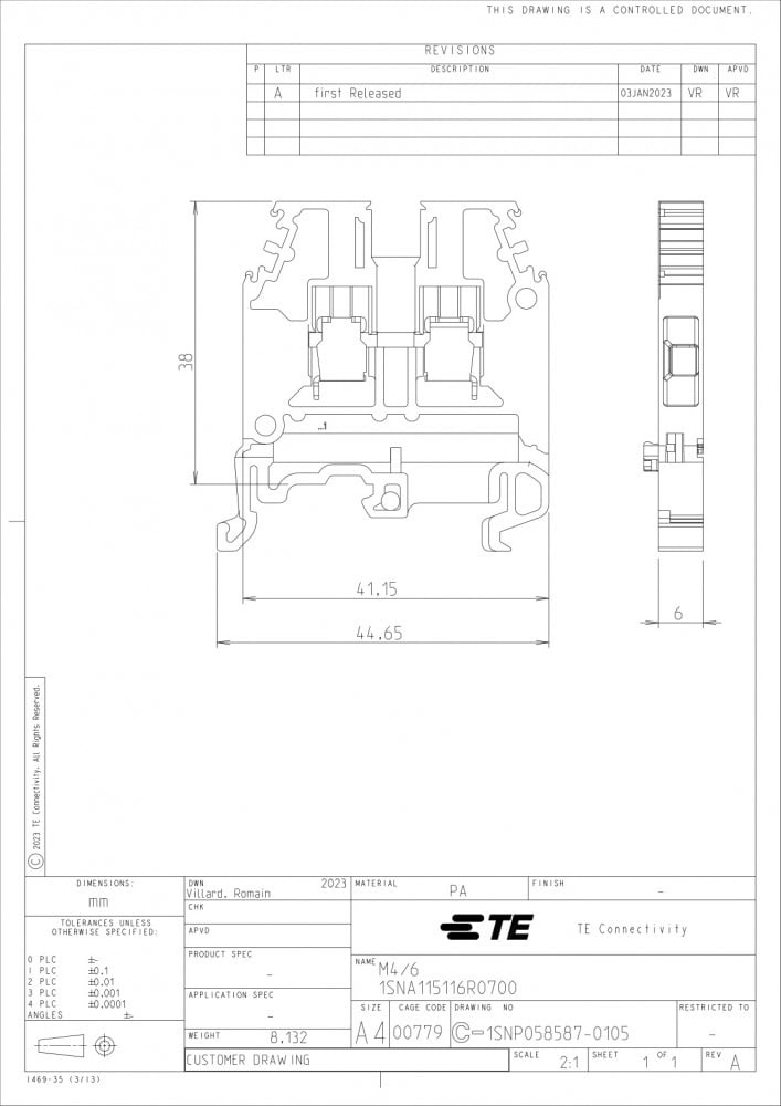 TE Connectivity 1SNA115116R0700 customer drawing preview