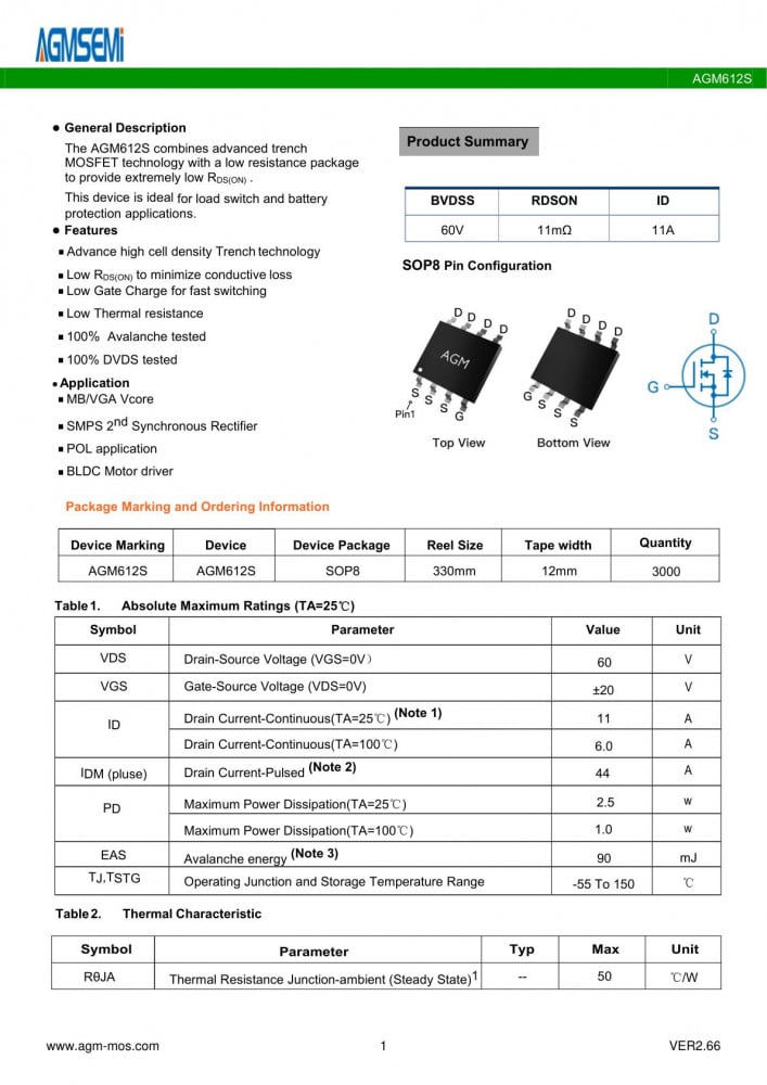 AGM612S datasheet page 1