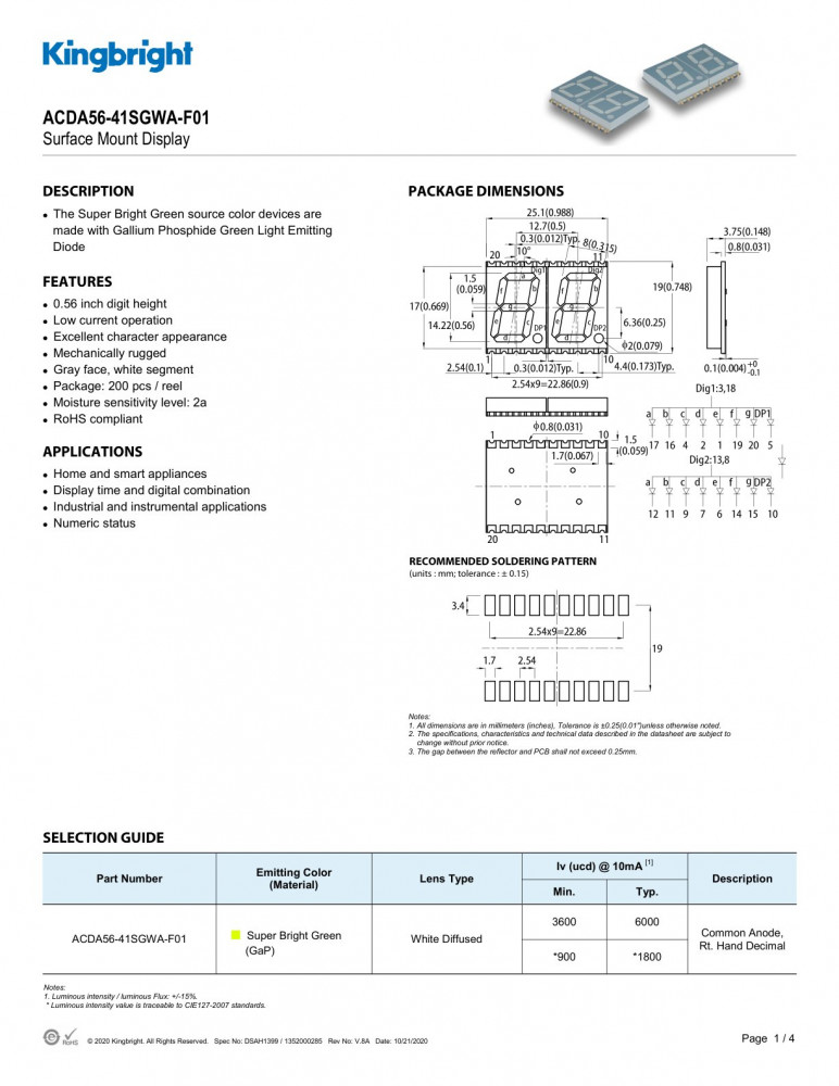 ACDA56-41SGWA-F01 datasheet page 1