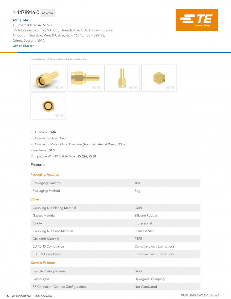 TE Connectivity document page 1
