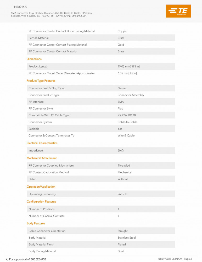 TE Connectivity document page 2