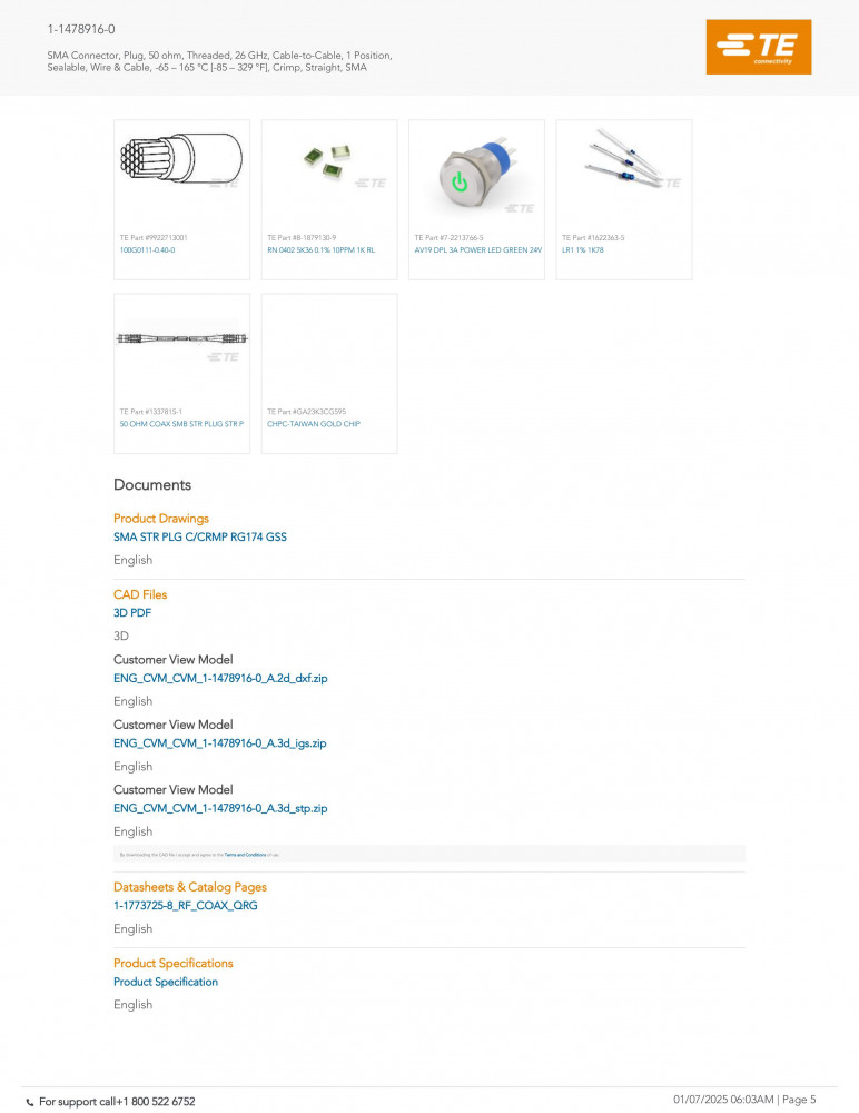 TE Connectivity document page 5
