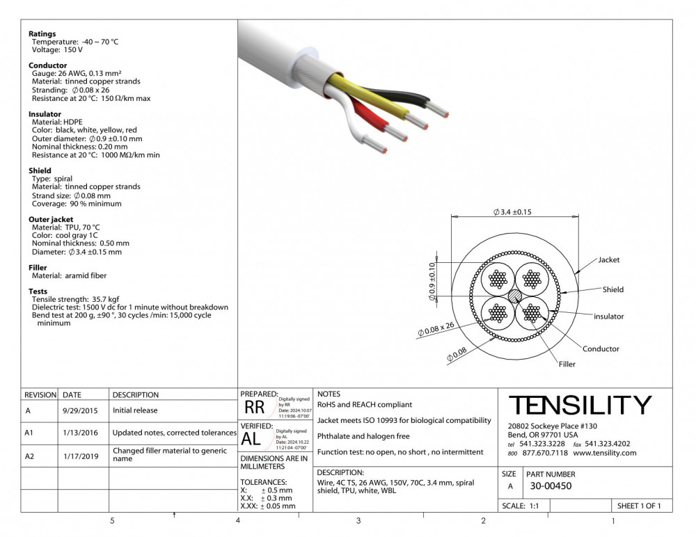 Tensility International 30-00450 cable product drawing