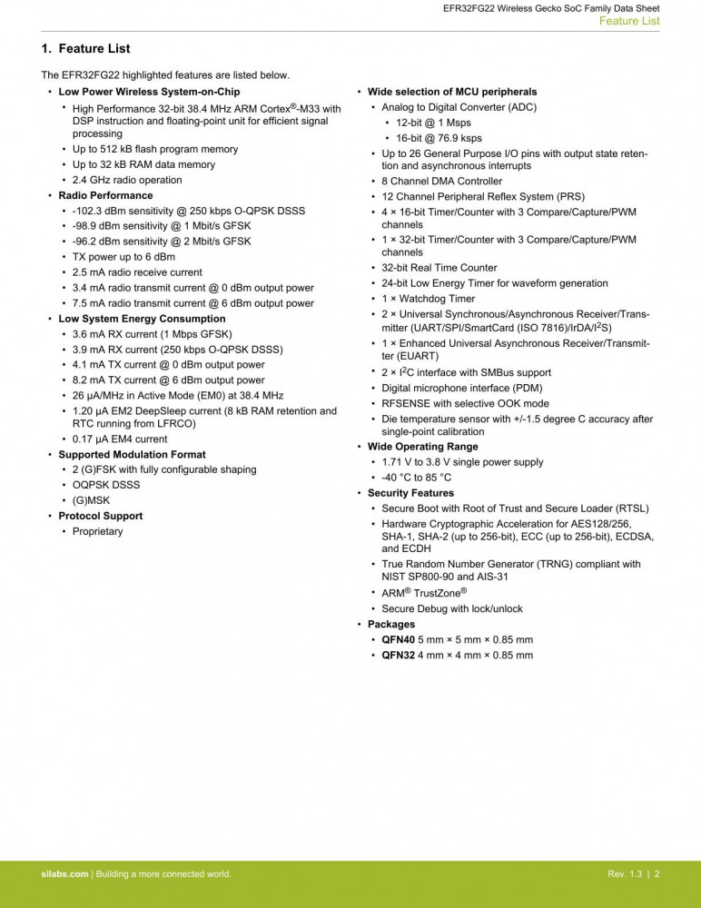 EFR32FG22 technical document page 2