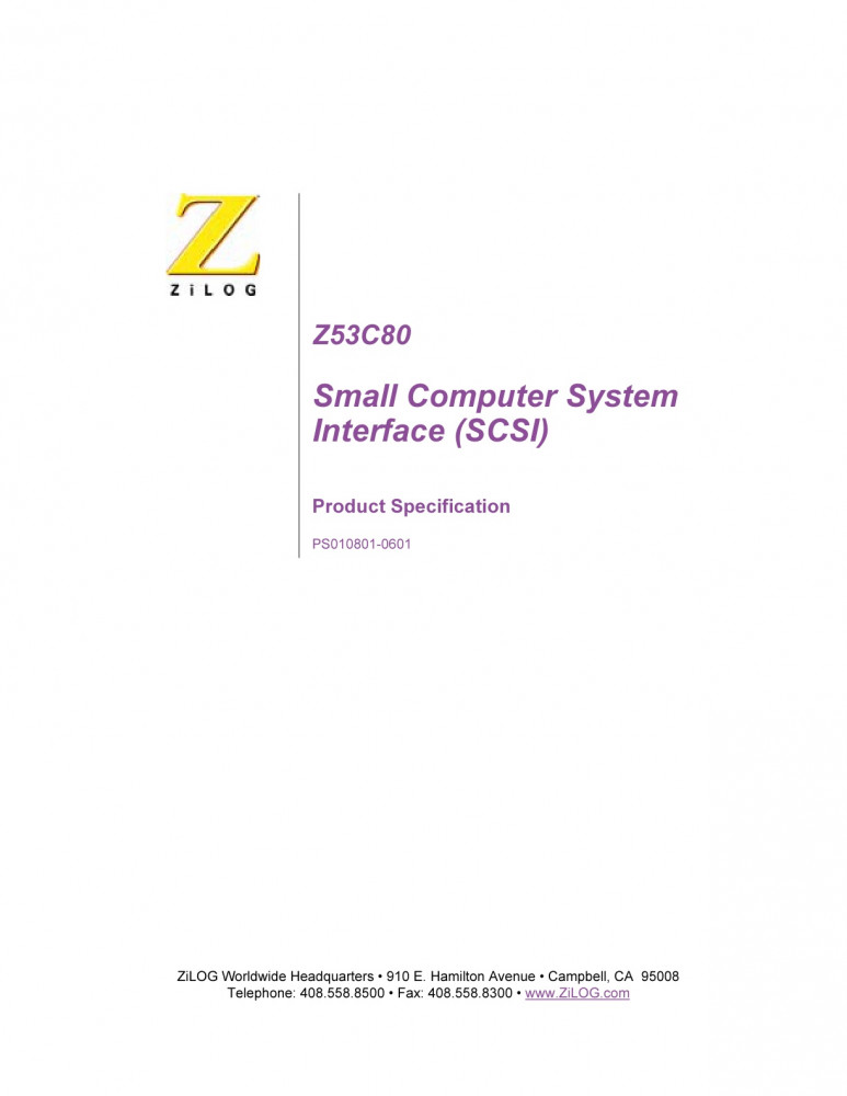 Zilog Z53C80 SCSI specification page 1