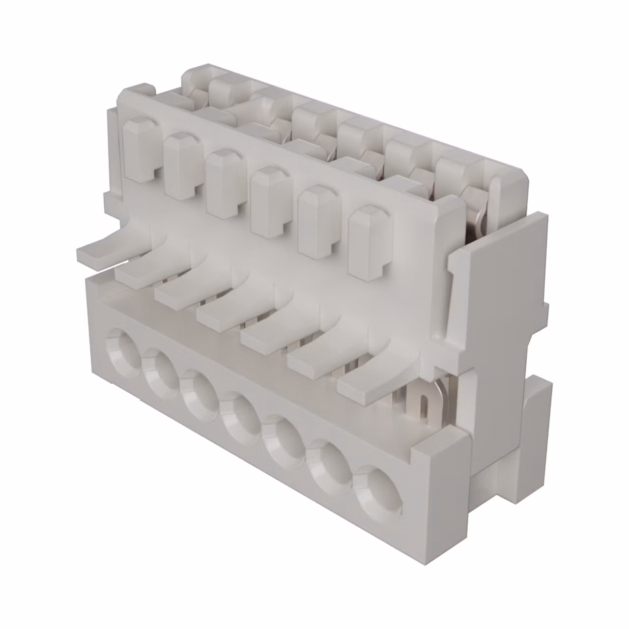Appli-Mate RAST 2.5 IDT Housing, 2.50mm Pitch, with Side Latches, Female, 7 Circuits, Position Keys A & H Removed, Polarizing Rib Between 2/3, Black Color Stripe for sale