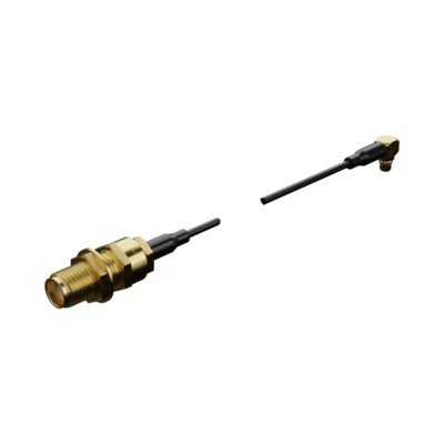 MMCX Right-Angle Plug to SMA Straight Bulkhead Jack Rear Mount on 1.37mm Cable, 82.00mm Length, 50 Ohms for sale
