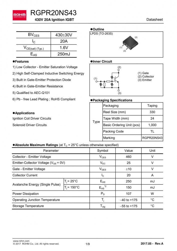 RGPR20NS43HRTL datasheet page 1