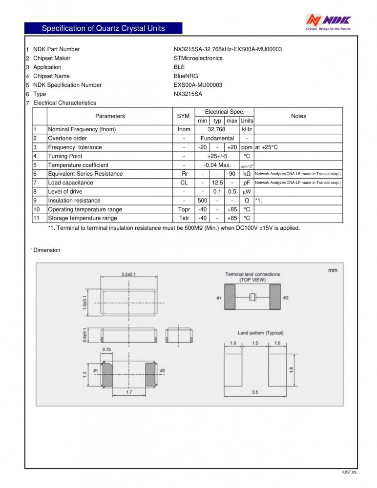 NDK MU00003-32.768K technical document page 1