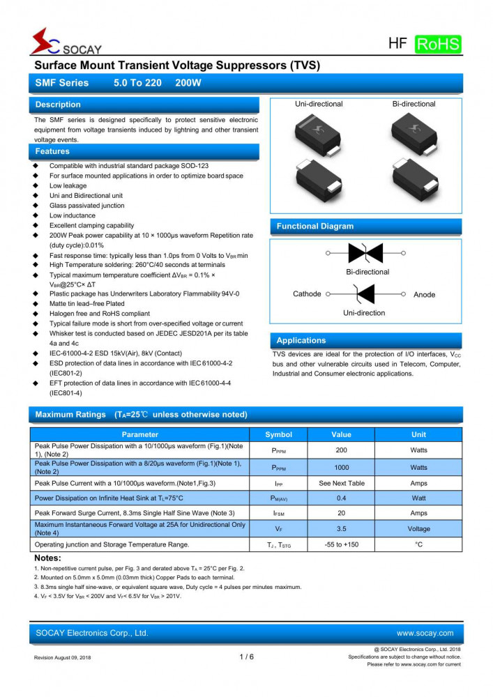 SOCAY SMF datasheet page 1