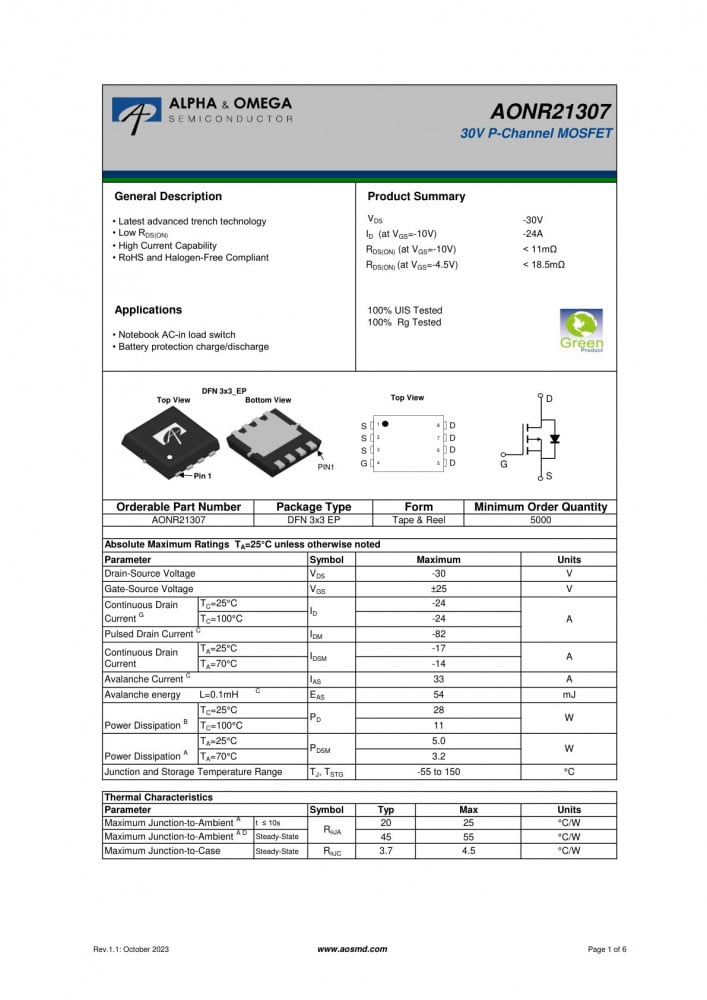 AONR21307 datasheet page 1