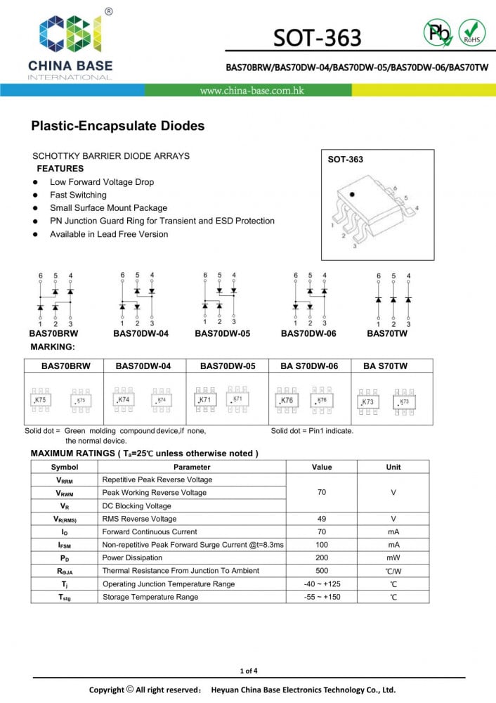 CBI BAS70TW datasheet page 1