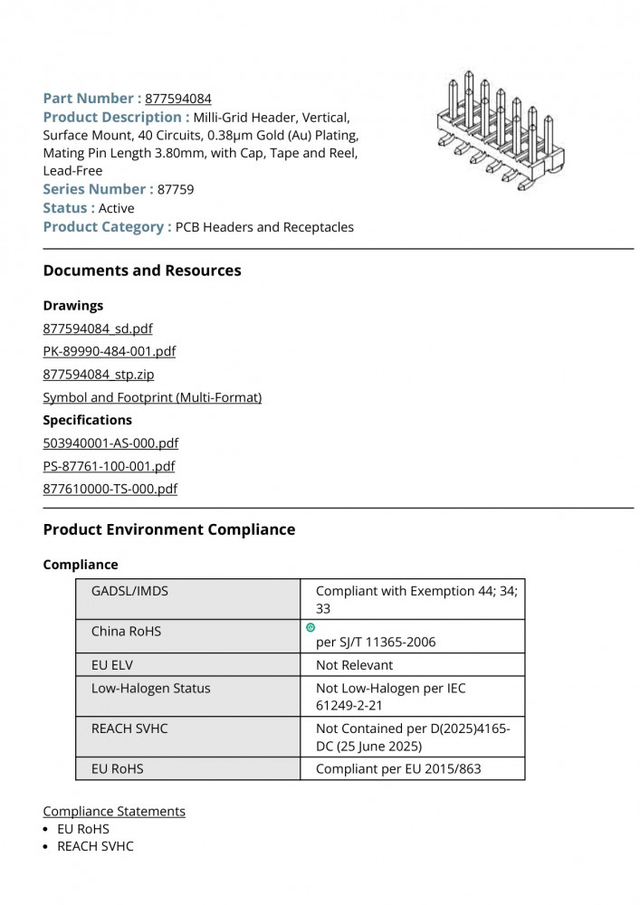 MOLEX 877594084 technical document page 1