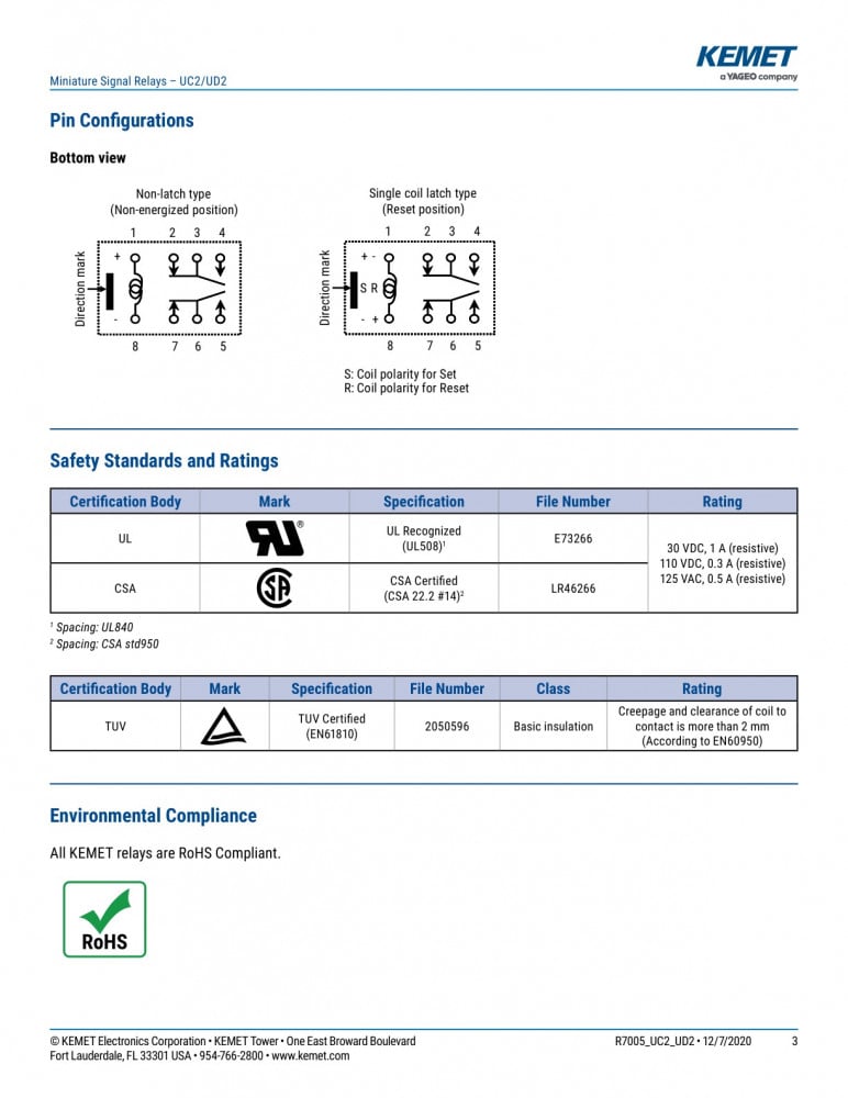 KEMET UD2 UC2 relay documentation page 3