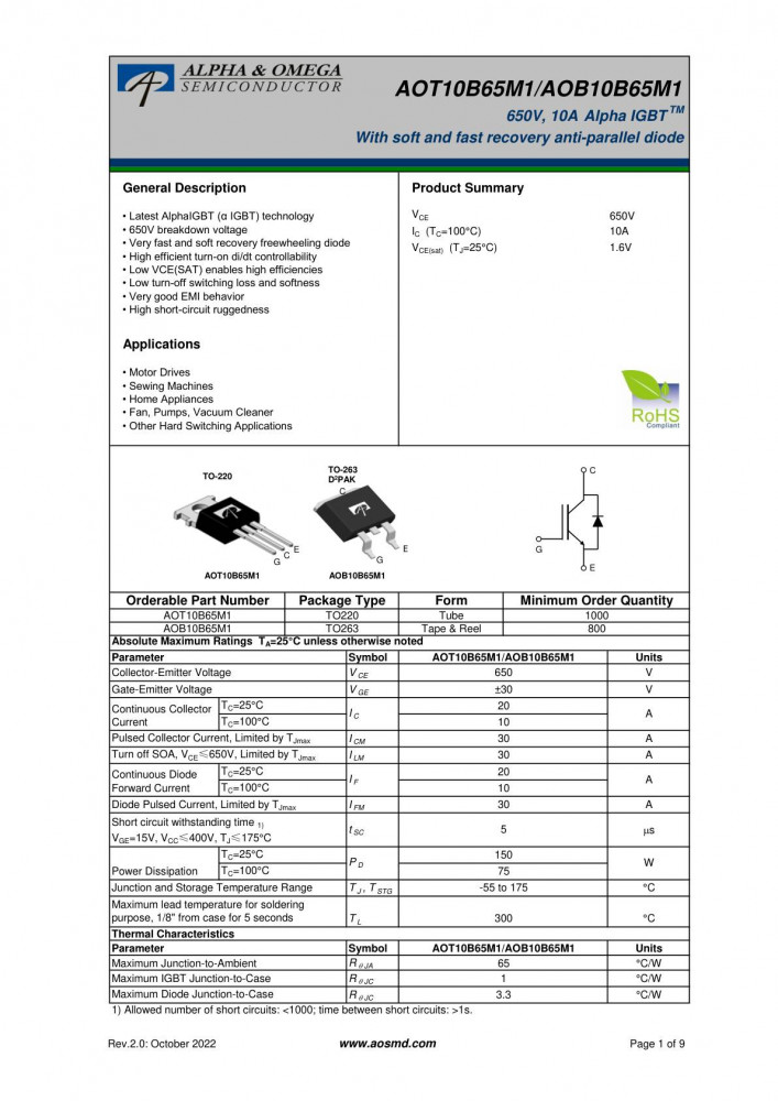 AOB10B65M1 datasheet page 1