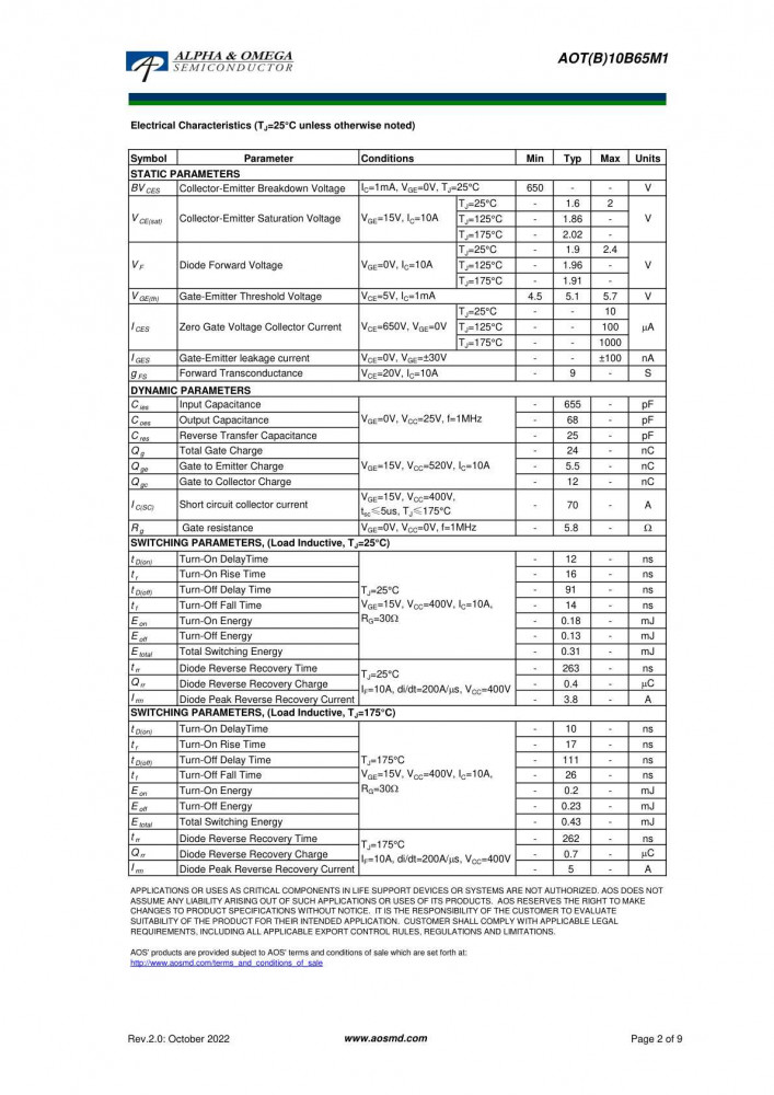 AOB10B65M1 datasheet page 2